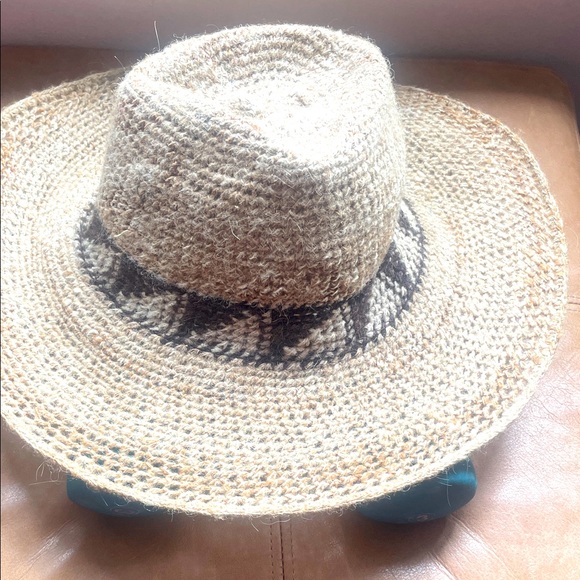 Other | Woven Straw Hat With Black Pattern | Poshmark